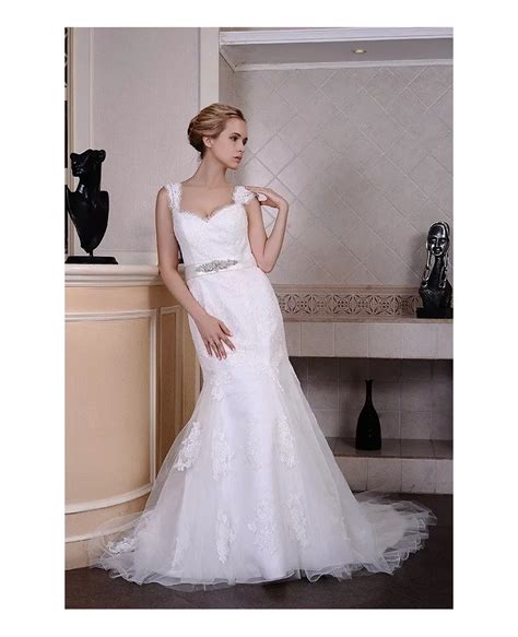 Mermaid Sweetheart Court Train Tulle Wedding Dress With Beading