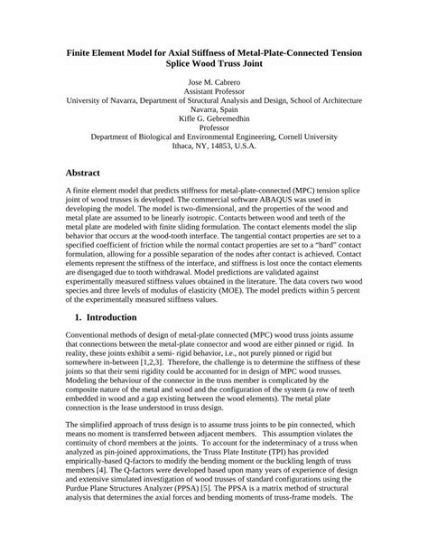 Pdf Finite Element Model For Axial Stiffness Of Metal Plate Archive