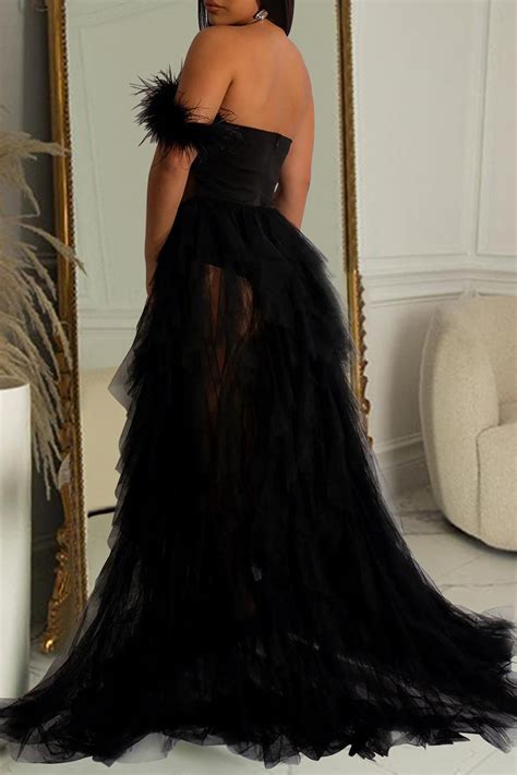 Wholesale Black Sexy Formal Solid Patchwork See Through Backless