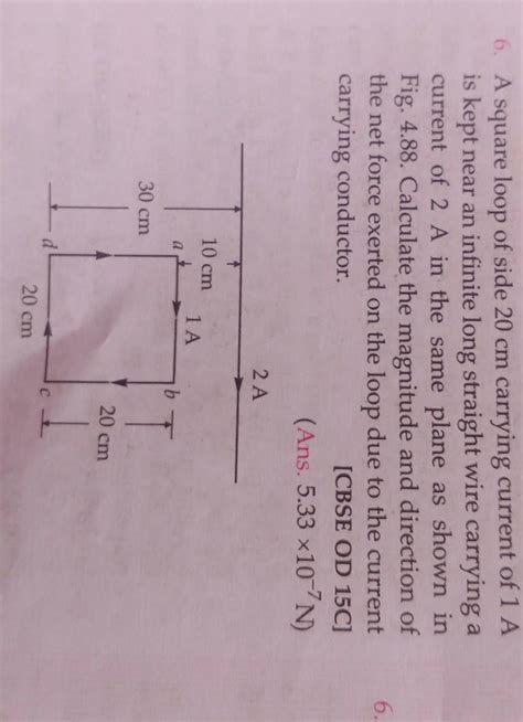 6 A Square Loop Of Side 20 Cm Carrying Current Of 1 A Is Kept Near An In