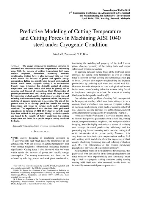 Pdf Predictive Modeling Of Cutting Temperature And Cutting Forces In