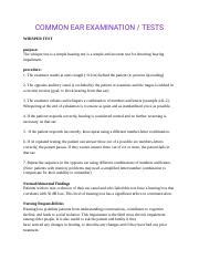 Common Ear Examination Test Docx Common Ear Examination Tests