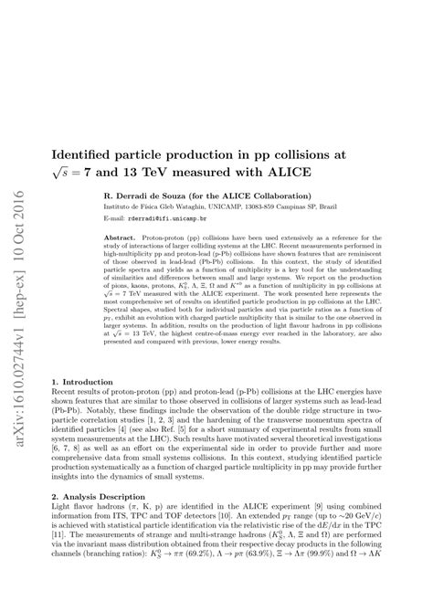 Pdf Identified Particle Production In Pp Collisions At Sqrt S 7 And 13 Tev Measured With