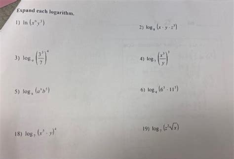 Solved Expand Each Logarithm 1 In X³ 3 Log Log 5