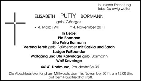 Traueranzeigen Von Elisabeth Bormann Trauer In Nrwde