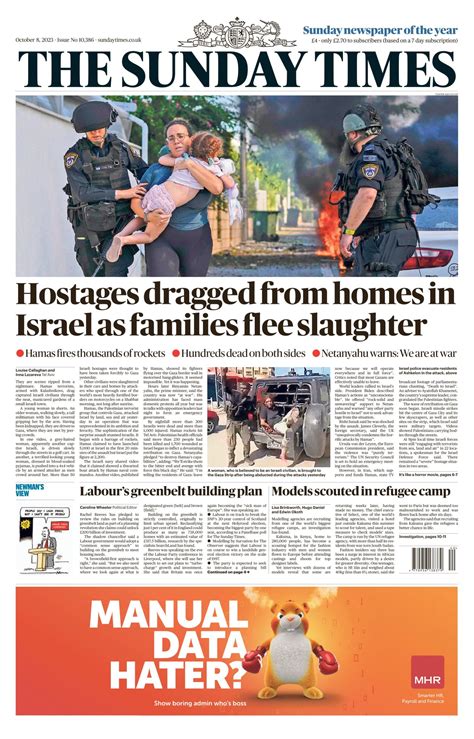 Sunday Times Front Page 8th Of October 2023 Tomorrows Papers Today