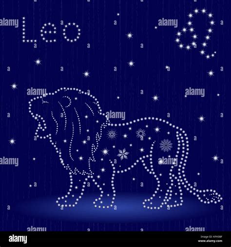 Sternzeichen Löwe Auf Blauem Sternenhimmel Hand Gezeichnet Vector