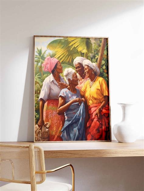 Caribbean Women Art Print Tropical Floral Wall Art Black T Etsy Uk