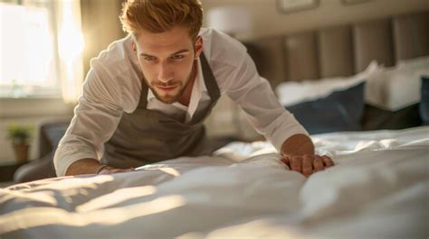Housekeeper In Stylish Hotel Room Ensuring Impeccable Hospitality