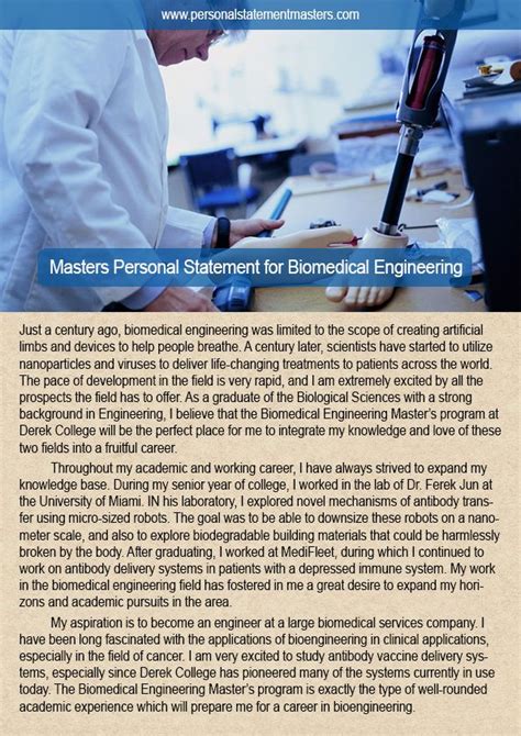 This Masters Personal Statement Example Biomedical Engineering Will
