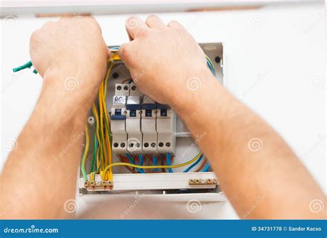 Electric Fuse And Plug Electrical Box On Construction Drawing Stock