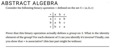 Solved Abstract Algebra Consider The Following Binary Chegg