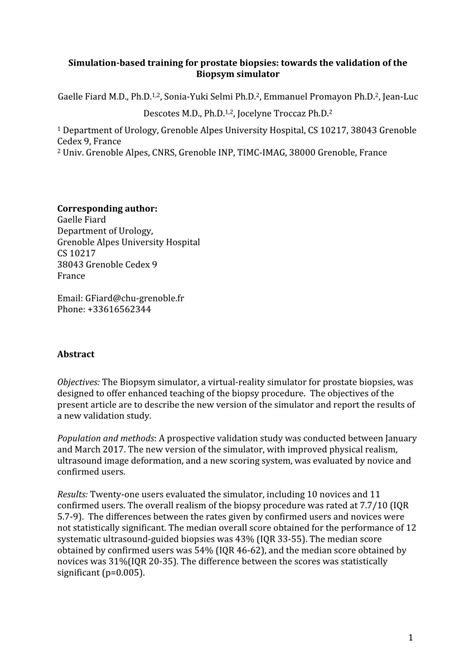 Pdf Simulation Based Training For Prostate Biopsies Towards The