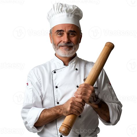 Confident Senior Chef With Rolling Pin Smiling In Uniform 44245242 Png