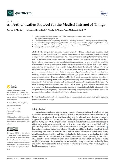 Pdf Authentication In Medical Iot