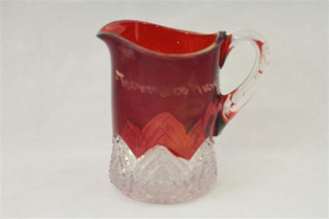 Antique Eapg Souvenir Ruby Flash Glass Mug Topinabee Michigan