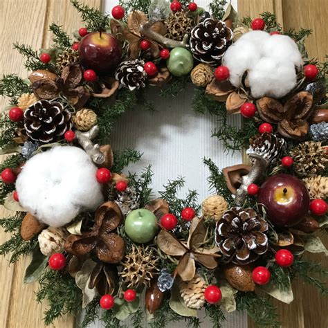 《超早割＊xmas》北欧の森の林檎と木の実のクリスマスリース30cm（1点限定＊12000－10000に値下げ） リース Burosye