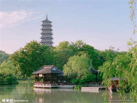 瘦西湖与大明寺塔摄影图 国内旅游 旅游摄影 摄影图库 昵图网