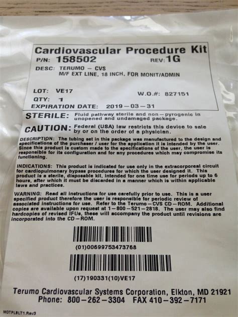New Terumo 158502 Cardiovascular Procedure Kit X Disposables