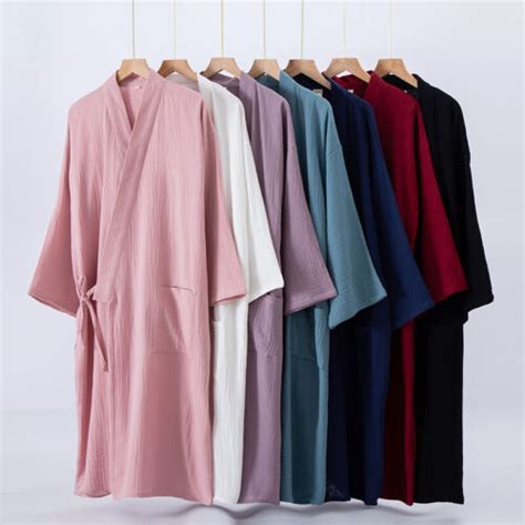 Japanese Women Kimono Bathrobe Sleepwear Cotton Yukata Pajamas Robe