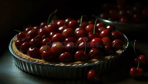 A Luscious Cherry Tart Under Dark Lighting Stock Illustration