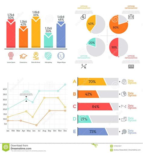 collection of flat colorful diagram bar and line graph pie chart elements statistical data