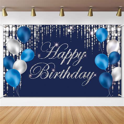 Buy Blue Silver Happy Birthday Decorations Blue Birthday Banner Backdrop Large Happy Birthday
