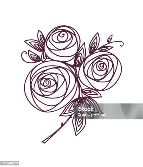 장미 양식에 일치시키는 꽃다발 손 그리기 윤곽선 아이콘 기호입니다 결혼식생일 초대장 선물 3가지 개체에 대한 스톡 벡터 아트 및 기타 이미지 Istock