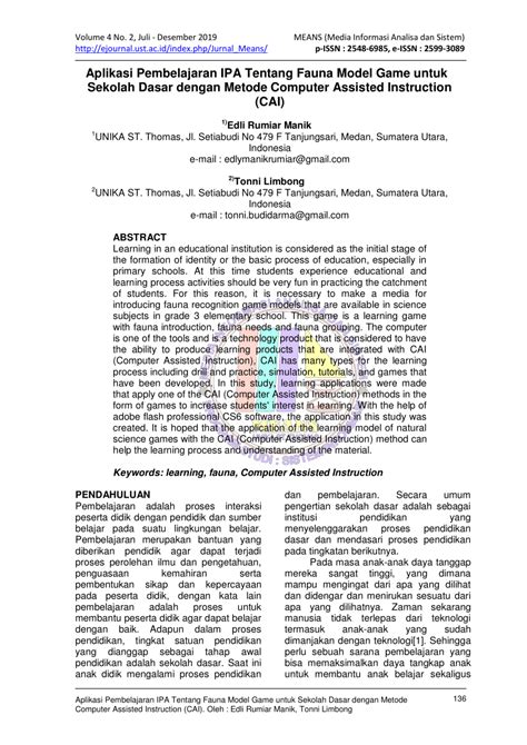 Pdf Aplikasi Pembelajaran Ipa Tentang Fauna Model Game Untuk Sekolah