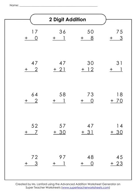 Two Digit Addition Without Regrouping Worksheets WorksheetsCity
