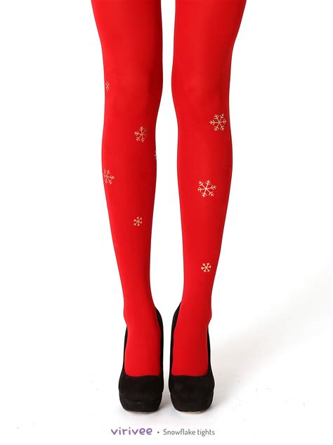 Red Snowflake Tights With Gold Or Silver Print Virivee Tights