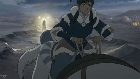 Avatar Korra Riding On Naga As She Is Leaving The Southern Water Tribe