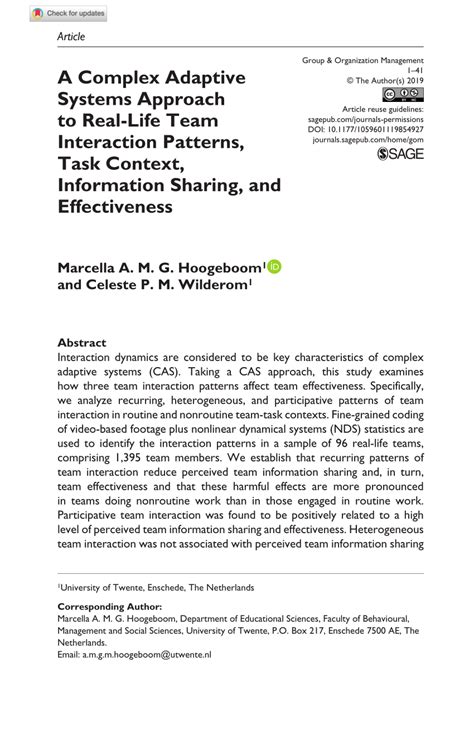 [pdf] a complex adaptive systems approach to real life team interaction