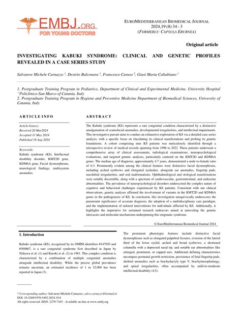 Pdf Investigating Kabuki Syndrome Clinical And Genetic Profiles