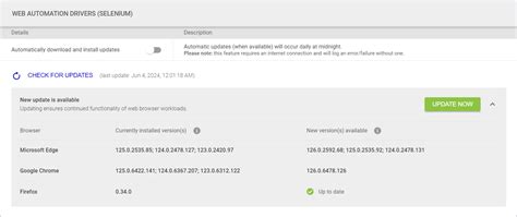 updating selenium web automation drivers login vsi