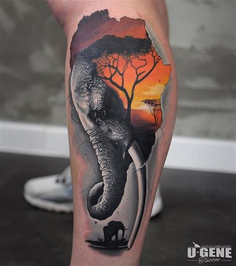 Unique Elephant And Giraffe Leg Tattoo Floreale Tatuaggi Manica
