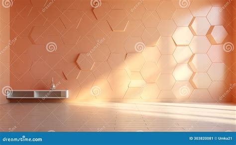 Warmly Lit Interior With Abstract Geometric Wall Of Light Peach Color Stock Image Image Of