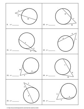 Geometry Worksheet Tangent And Secant Lines By My Geometry World
