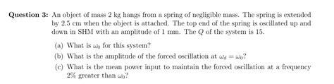 Solved On An Object Of Mass Kg Hangs From A Spring Of Chegg Com