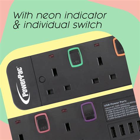 Extension Socket Extension Cord Power Cord 3 Way 3 Meter 4x Usb Charge Powerpacsg