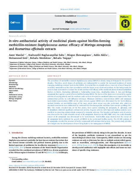 Pdf In Vitro Antibacterial Activity Of Medicinal Plant Extracts