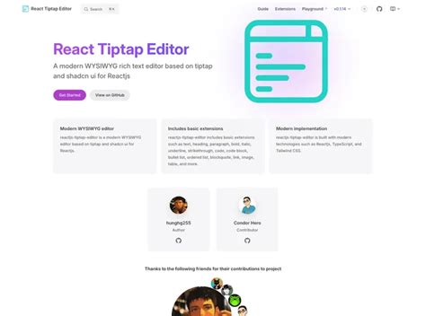 hunghg255 reactjs tiptap editor shadcn ui template