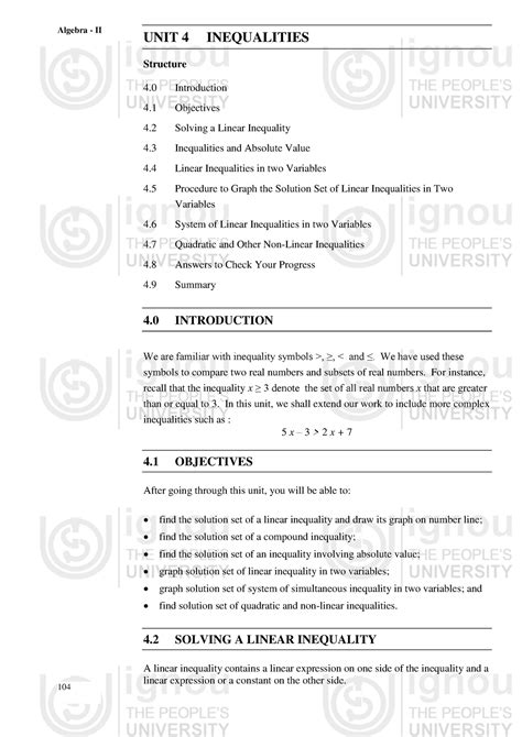Unit 4 Lecture Notes Algebra Ii Unit 4 Inequalities Structure 4