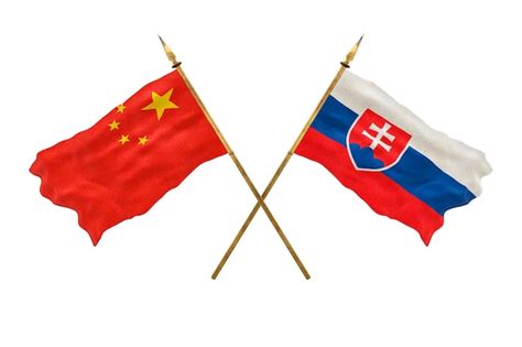 디자이너를 위한 배경 국경일 3d 모델 중화인민공화국과 슬로바키아의 국기 프리미엄 사진