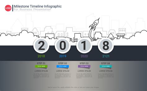 중요 시점 일정 Infographic 템플릿 4 단계 또는 옵션 차트 그래프 통해 통신 데이터 확인 사실 및 통계 더 흥미로운