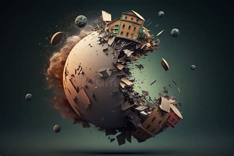 earthquake concept the globe breaking into small parts generative ai