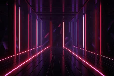Neon Line Tunnel Glowing Fluorescent Light Corridor Stage 3d