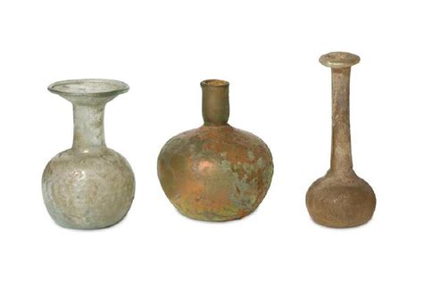 Three Roman Glass Flasks Circa 2nd 4th Century A D