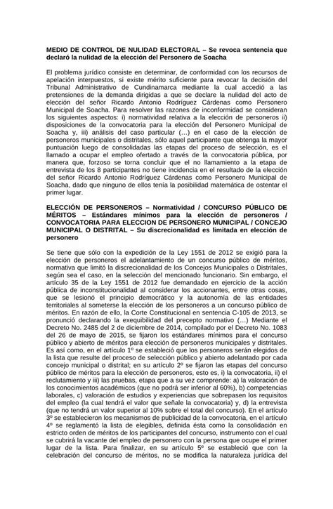 Pdf Medio De Control De Nulidad Electoral Se