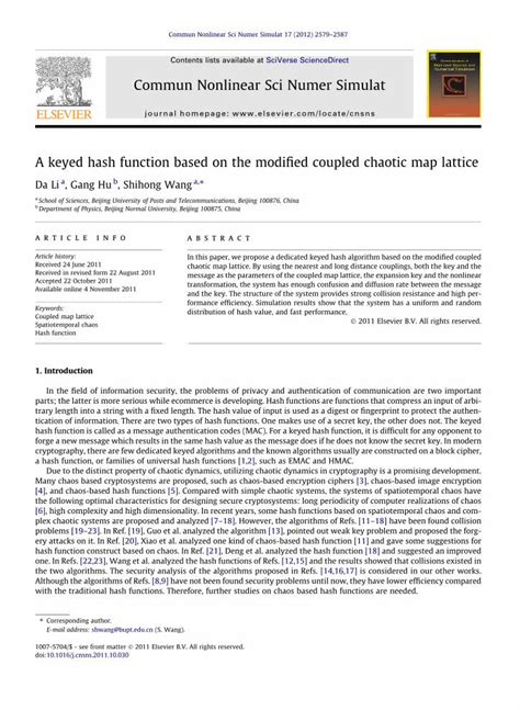 pdf a keyed hash function based on the modified coupled chaotic map